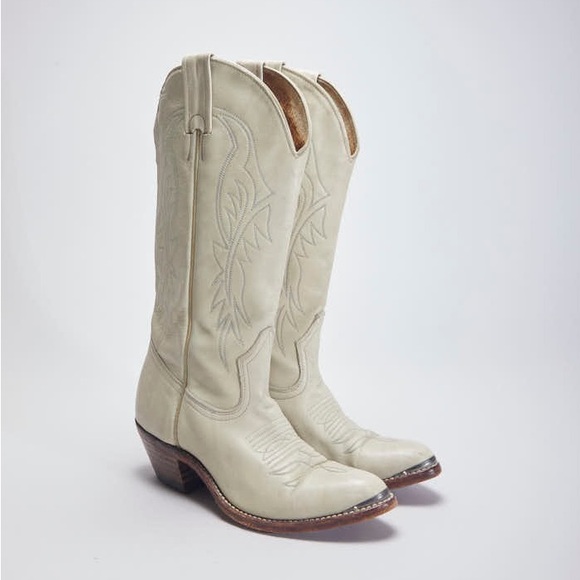 Boulet | Shoes | Boulet Real Leather Vintage Cream Western Cowboy Boots ...